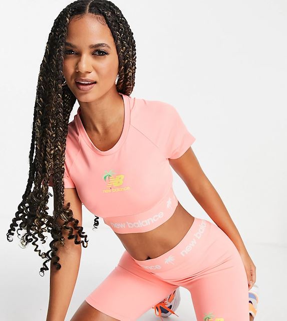 New Balance crop top with logo banding in coral - exclusive to ASOS ...