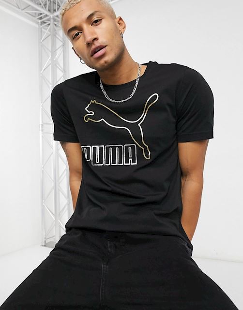 Puma Classics metallic logo t-shirt in black | 597740_56 | FOOTY.COM
